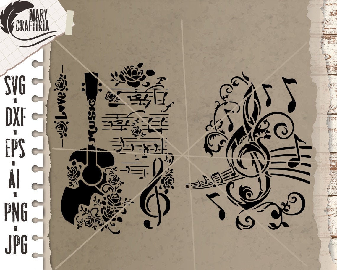 Stencil Music Svg, Dxf, Eps, Stencils Svg, Guitar Svg, Files for Cricut ...