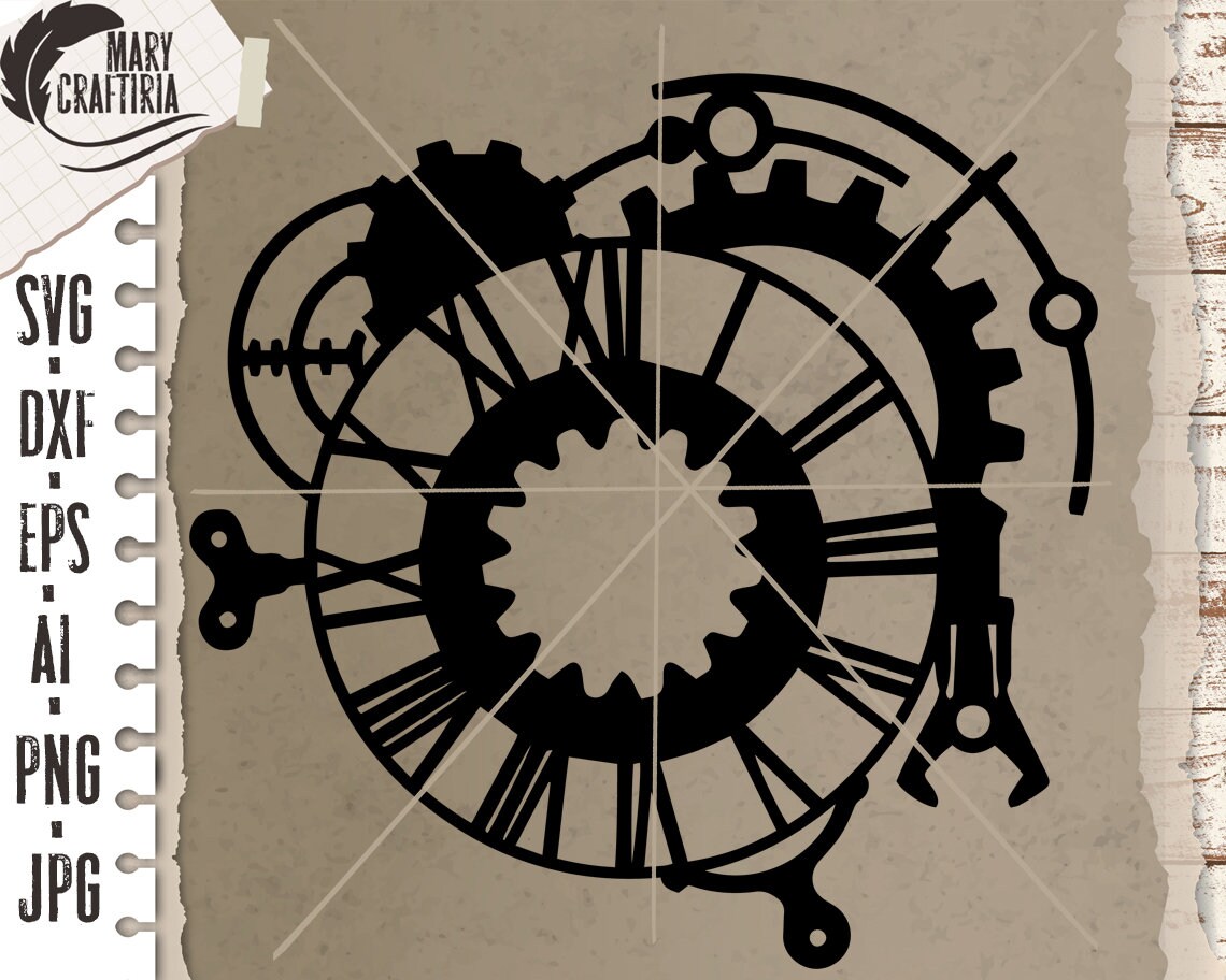 Steampunk Clock Clipart Svg Cut Files Dxf Eps Files for - Etsy