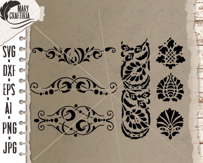 Stencil Damask Svg Stencil Cutt Files SVG DXF EPS Files - Etsy