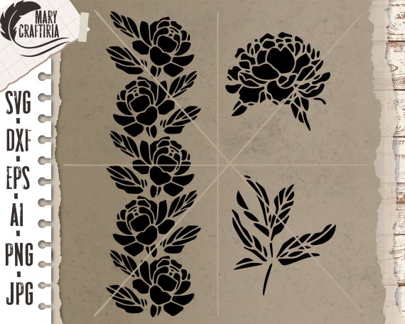 Stencil Peony Flowers Svg Eps Dxf Cutt Files Svg Files for - Etsy