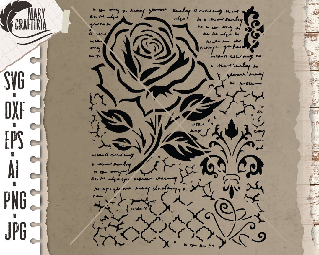 Stencil Rose Svg, Stencil Cut Files SVG, DXF, EPS, Files for Cricut ...