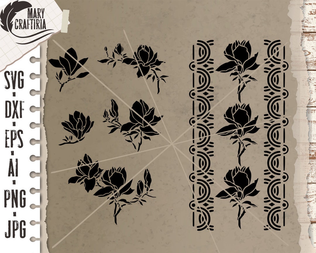 Stencil Magnolia Svg, Stencil Cutting Files SVG, DXF, EPS, Laser Files ...