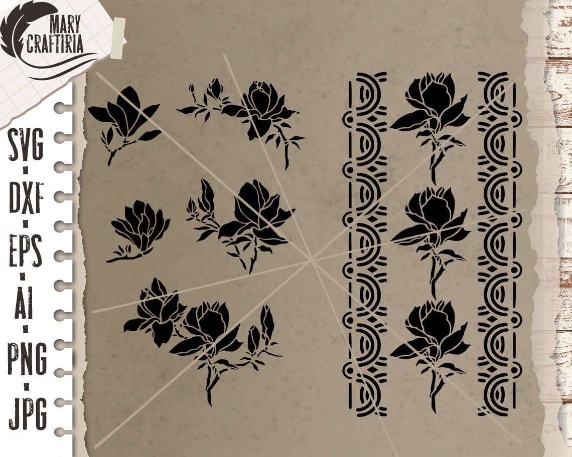 Stencil Magnolia Svg Stencil Cutting Files SVG DXF EPS - Etsy