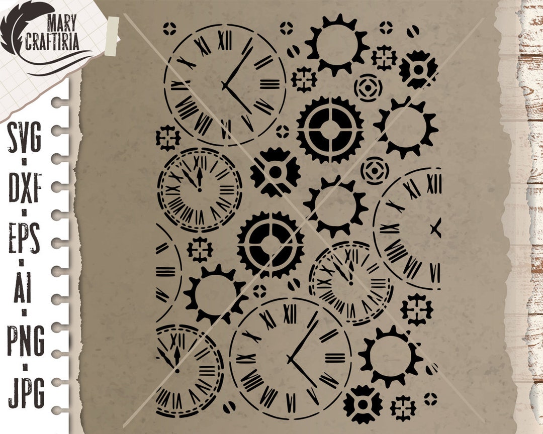 Stencil Steampunk Svg, Stencil Gears Svg, Clock Svg, Files for Cricut ...
