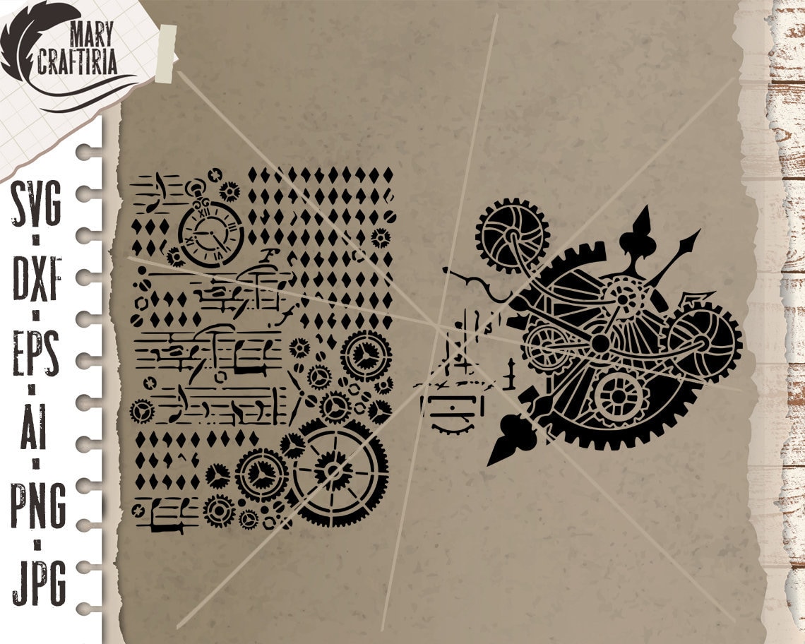 Stencil Clock Svg Stencil Svg Gears Svg Dxf Eps Svg | Etsy