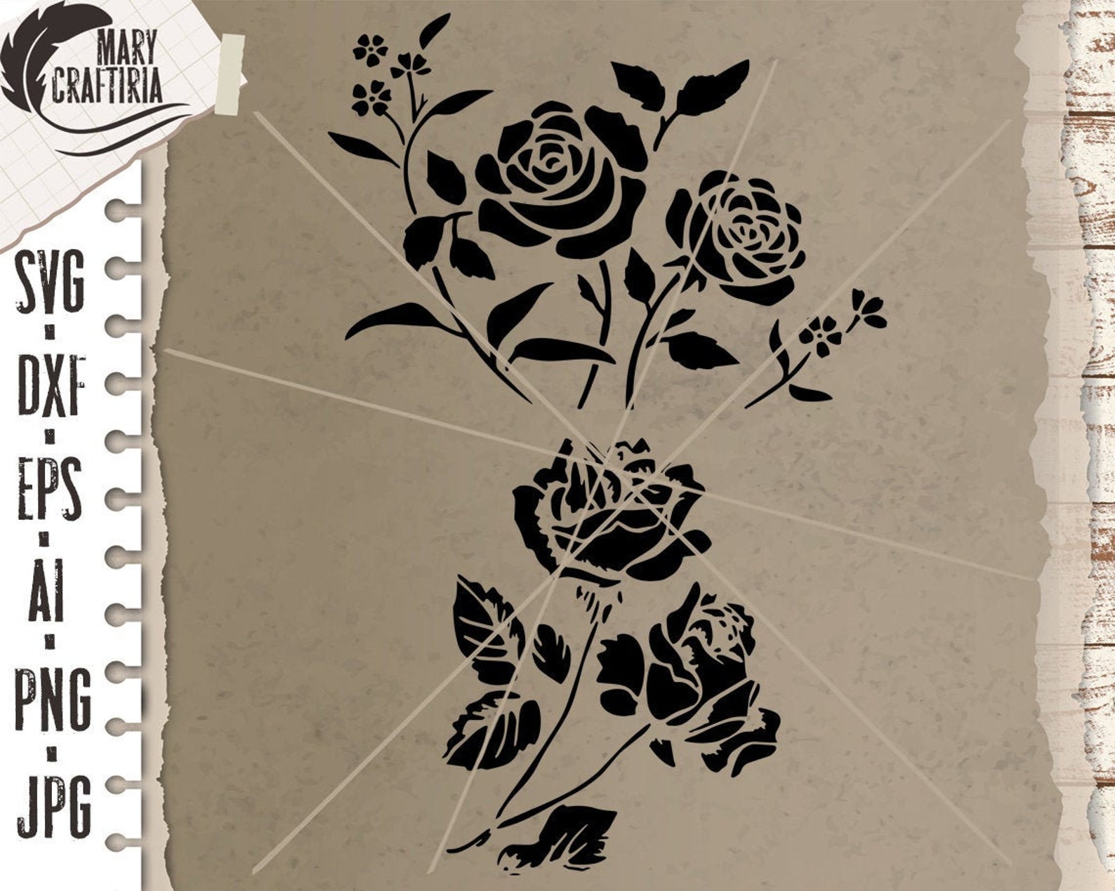 Stencil Rose Svg Stencil Cut Files SVG DXF EPS Files for | Etsy