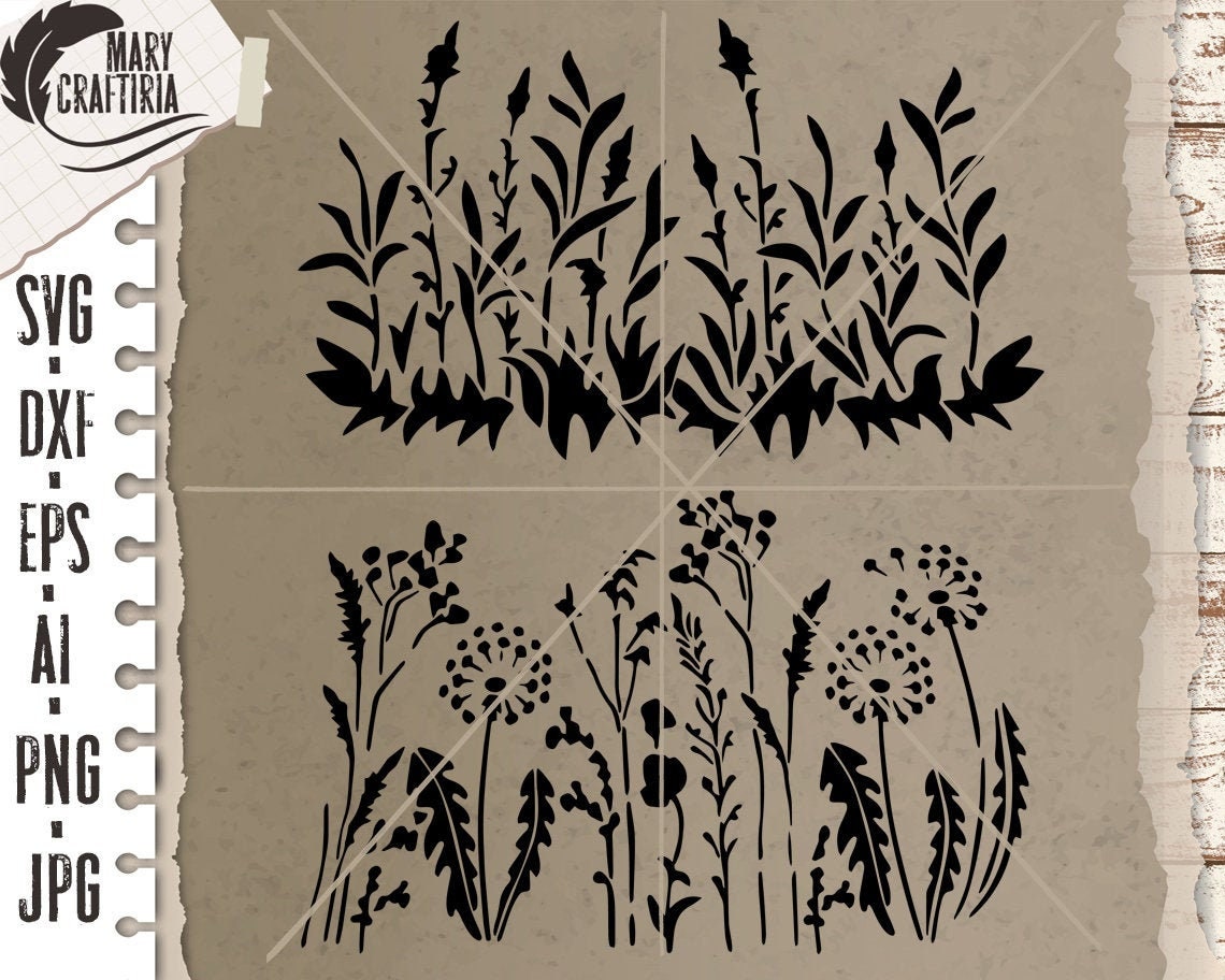 Stencil Plants Svg, Stencil Grass Svg, Stencil Svg, Dxf, Eps, Ai, Files ...