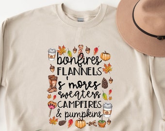 Bonfires Pumpkins Flannels Football Fall Sweatshirt Fall - Etsy