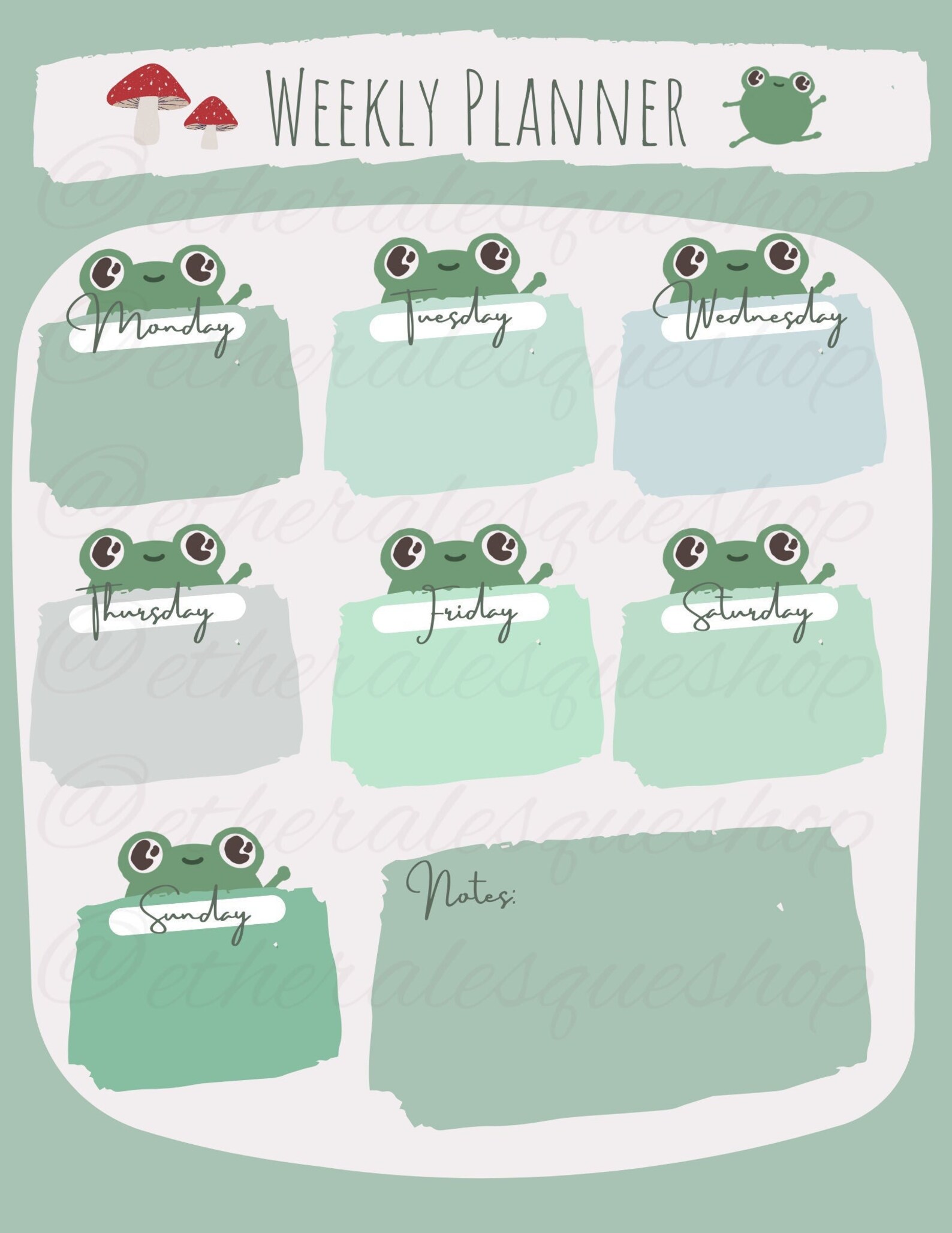 Frog Weekly Planner Template 2 - Etsy