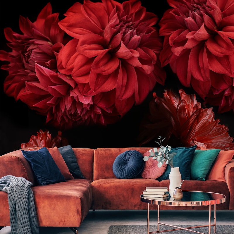 Black and Red Floral Wallpapers - Etsy