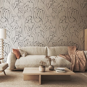 Minimalist Line Art Wallpaper | Female Body Wall Mural | Peel and Stick ...