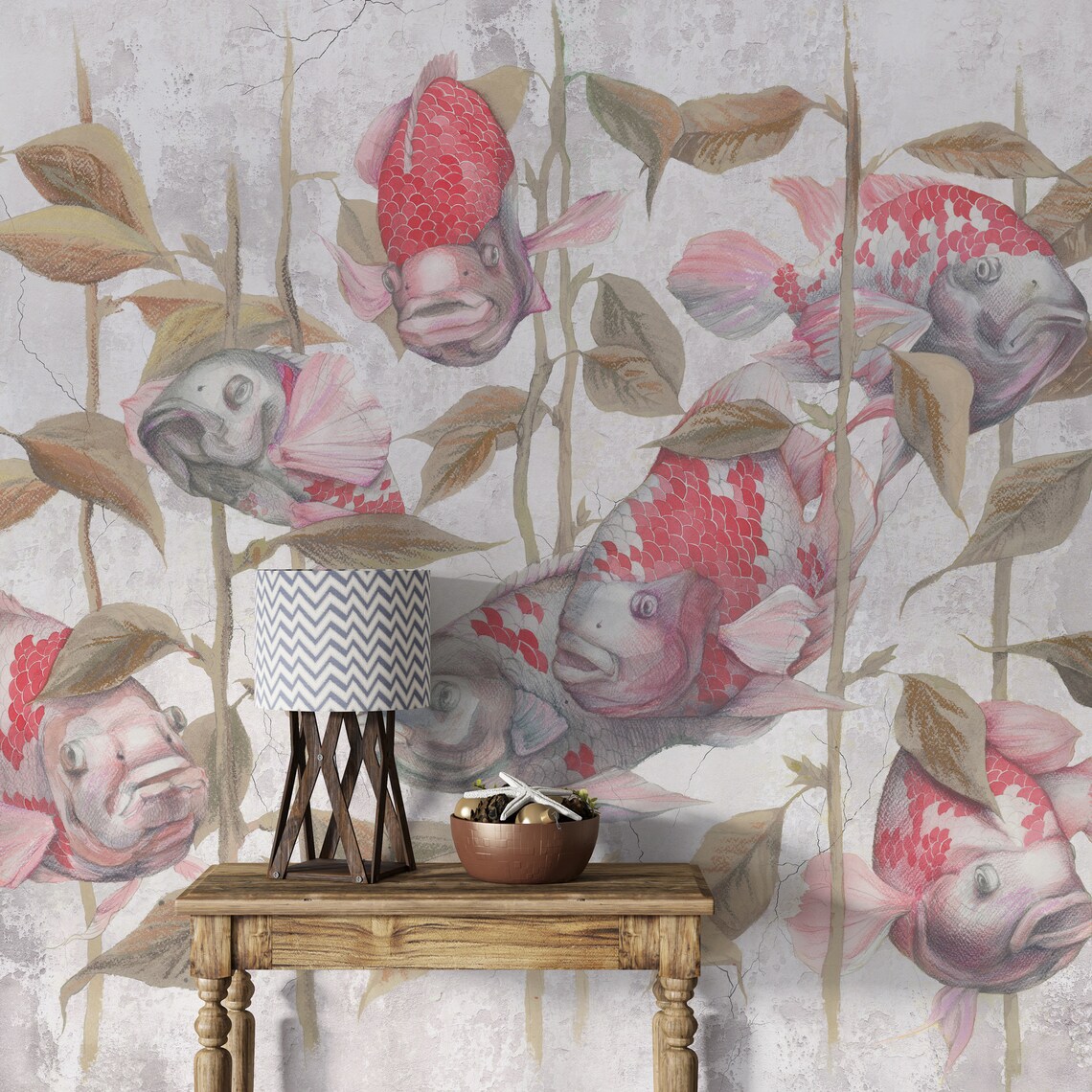 Fish Wallpaper Peel and Stick | Concrete Texture Wall Mural - Etsy