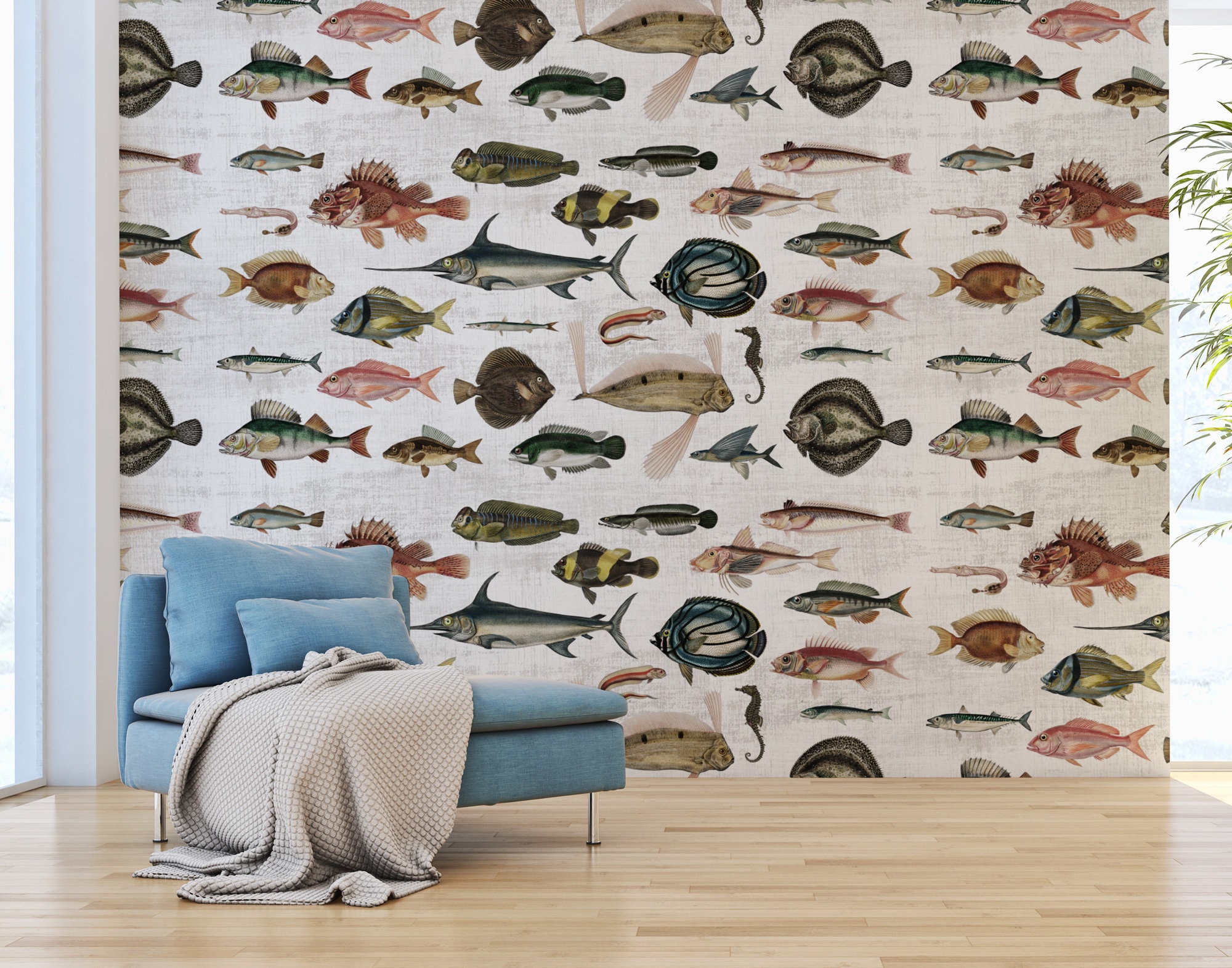 Vintage Fish Wallpaper Peel and Stick | Removable Wallpaper | Fish Wall ...