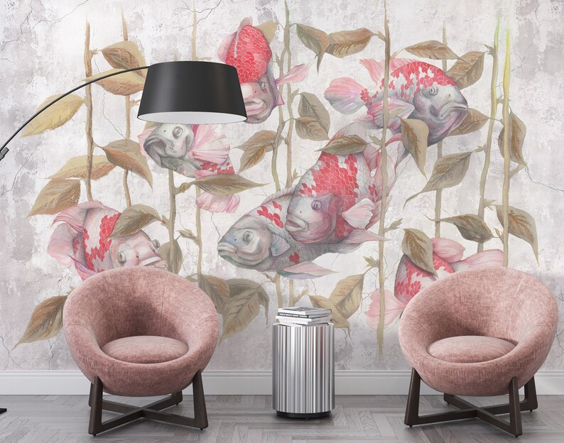 Fish Wallpaper Peel and Stick | Concrete Texture Wall Mural - Etsy