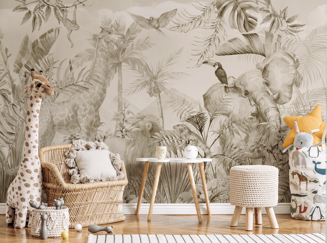 Kids Neutral Safari Wallpaper | Peel and Stick & Removable | Baby Room ...