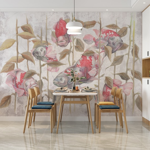 Fish Wallpaper Peel and Stick Concrete Texture Wall Mural | Etsy