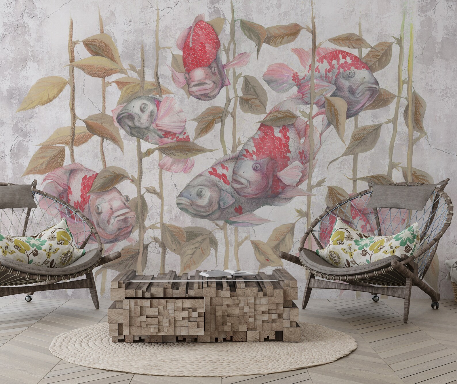 Fish Wallpaper Peel and Stick | Concrete Texture Wall Mural - Etsy