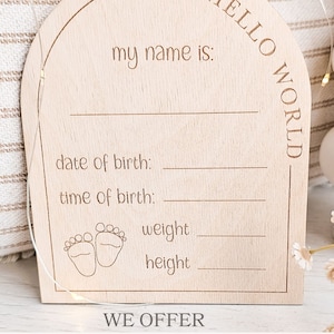 Hello World Wooden Baby Stats Sign for Hospital Birth Announcement New ...