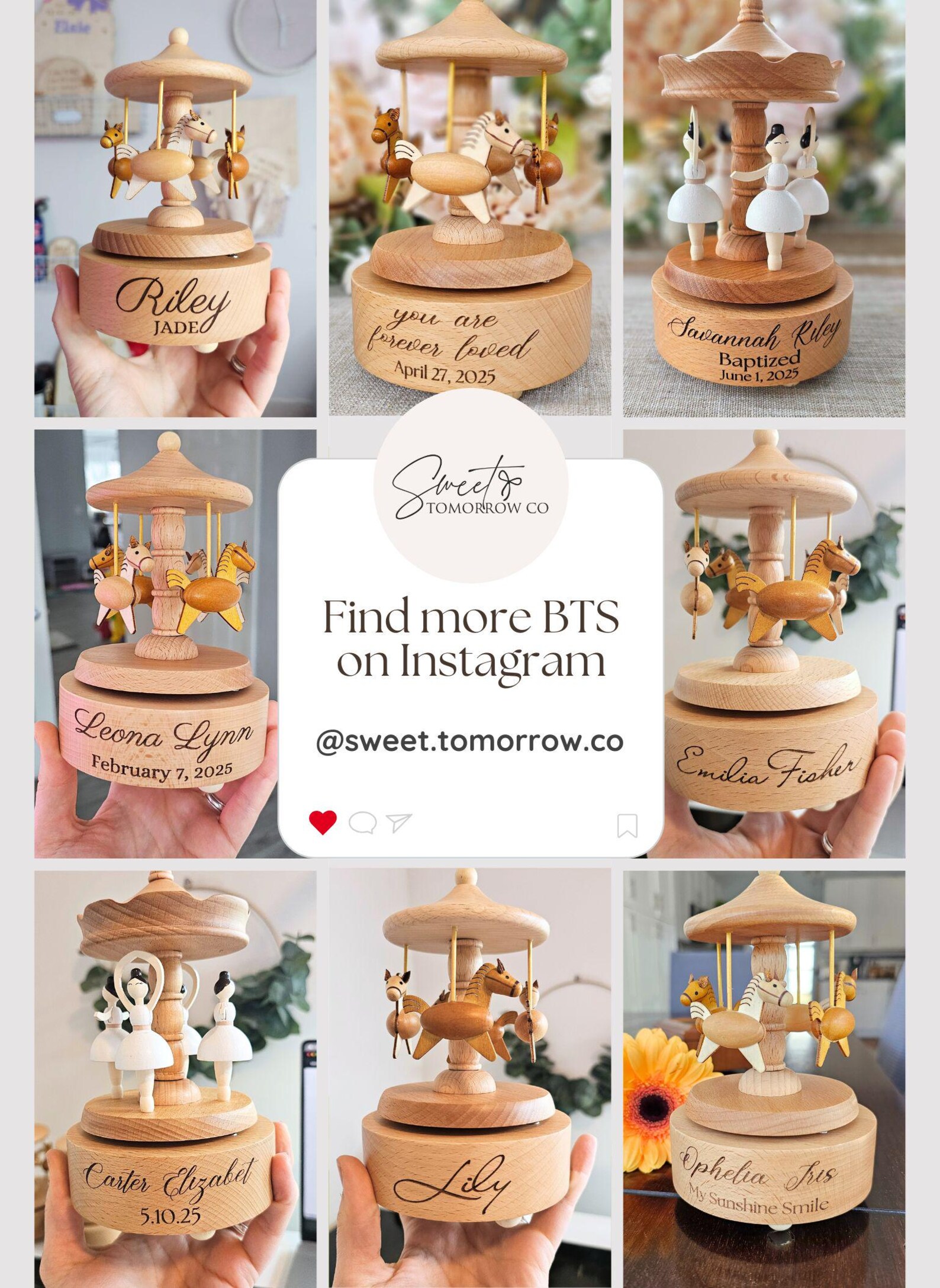Baby Music Box First Birthday Gift Keepsake for Girl Wooden Musical Box ...