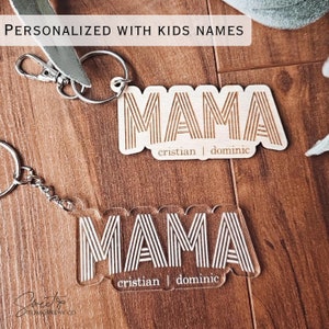 Retro Mama Keychain With Kids Names Personalized Mother's Day Gift ...