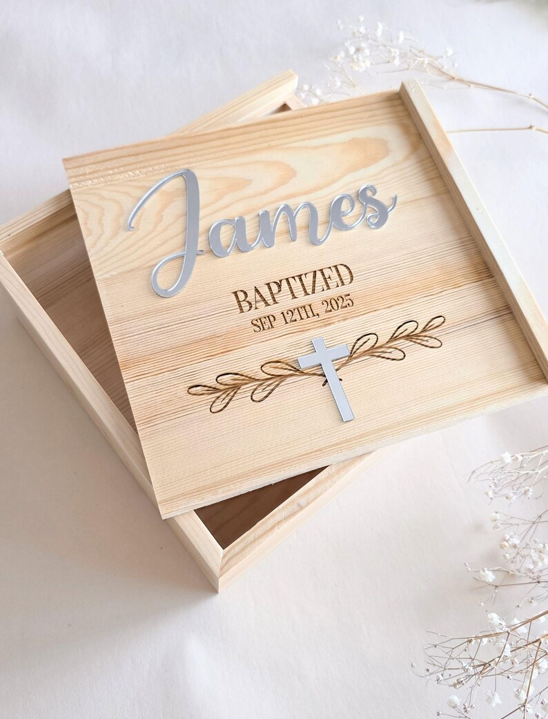 Personalized Baptism Keepsake Box Custom Wooden Memory Box With Cross ...