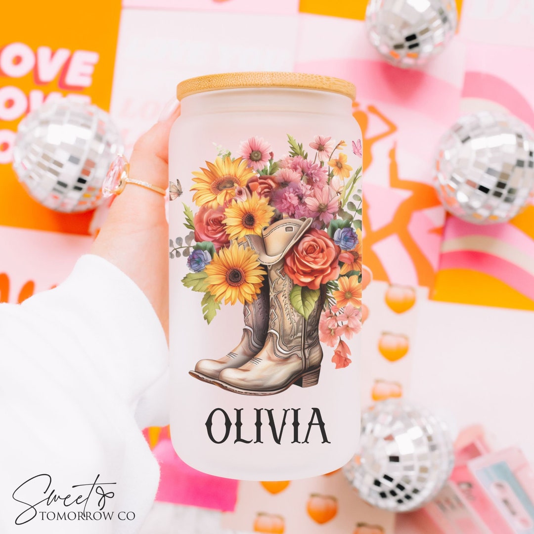 Cowgirl Glass Cup Western Girly Boot Glass Tumbler Rodeo Girl Birthday ...