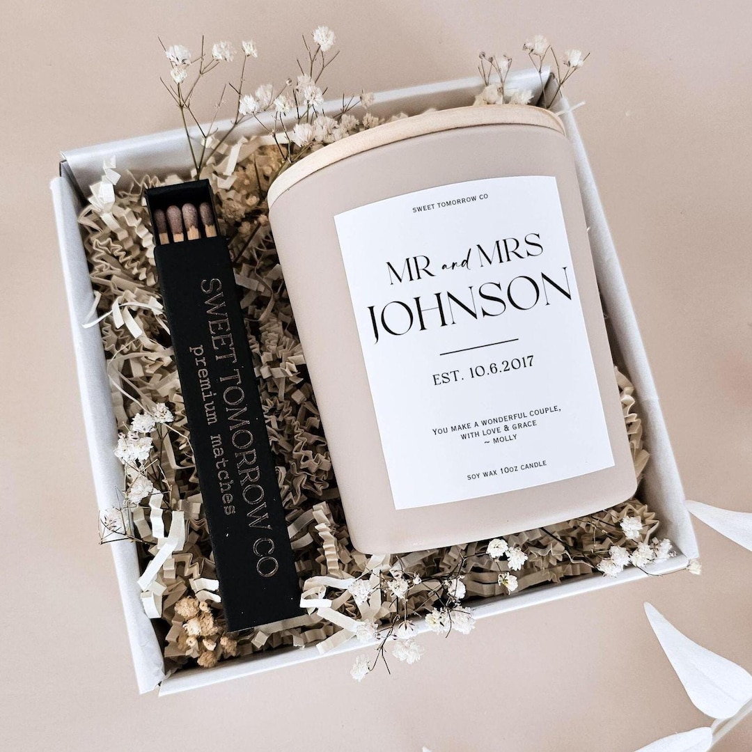 Friends Wedding Gift Name Date Candle Gift Set Got Engaged Candle Gift ...