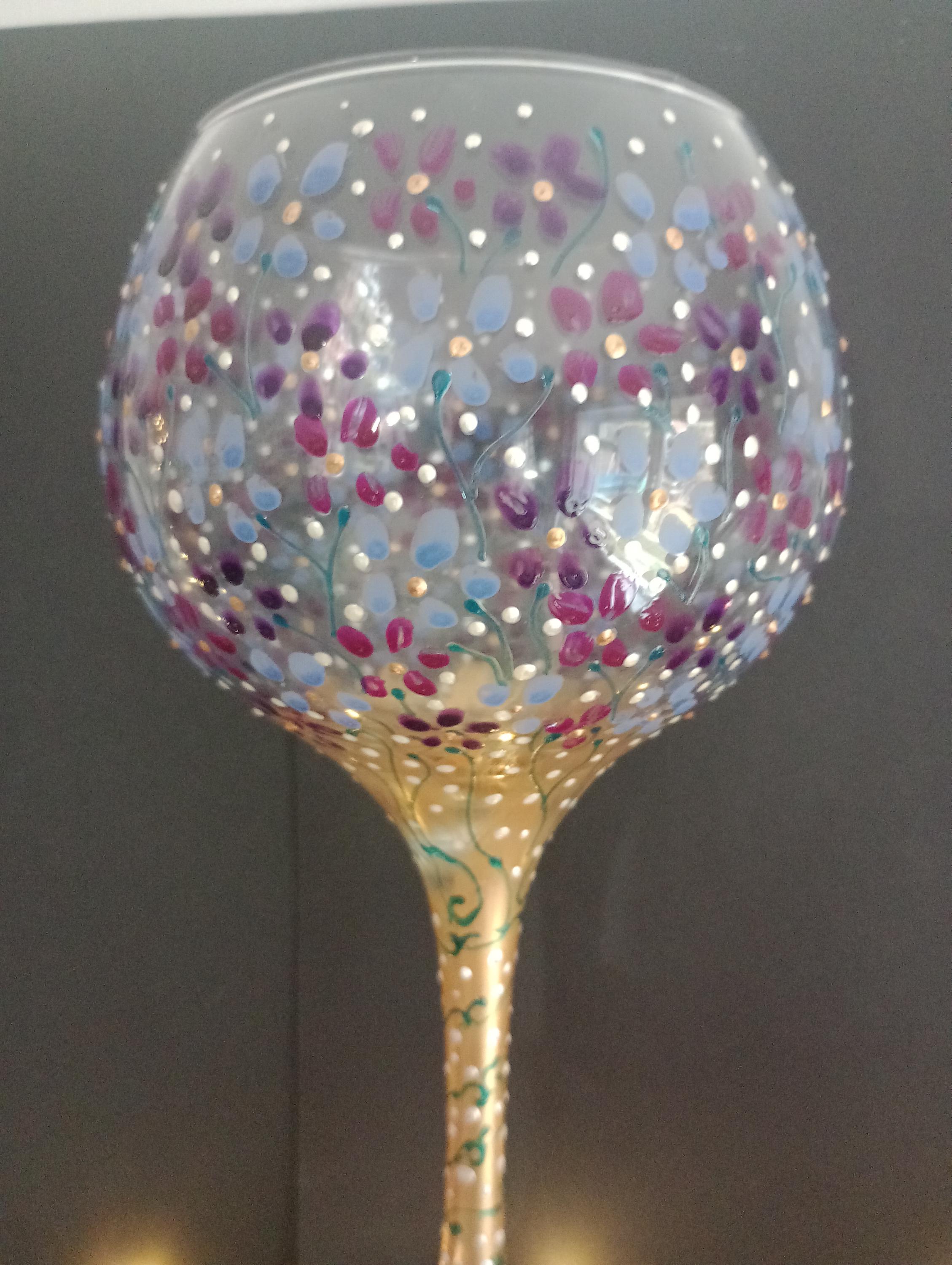 Beautiful Hand Painted Floral Gin Glass. Extra Tall Fancy Gin Balloon ...
