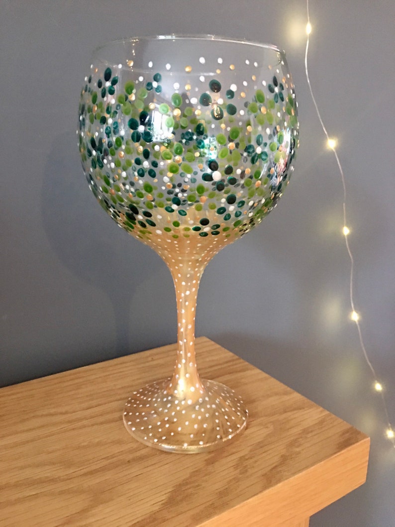 Greens and Gold. Beautiful Hand Painted Gin Balloon. Quirky - Etsy UK