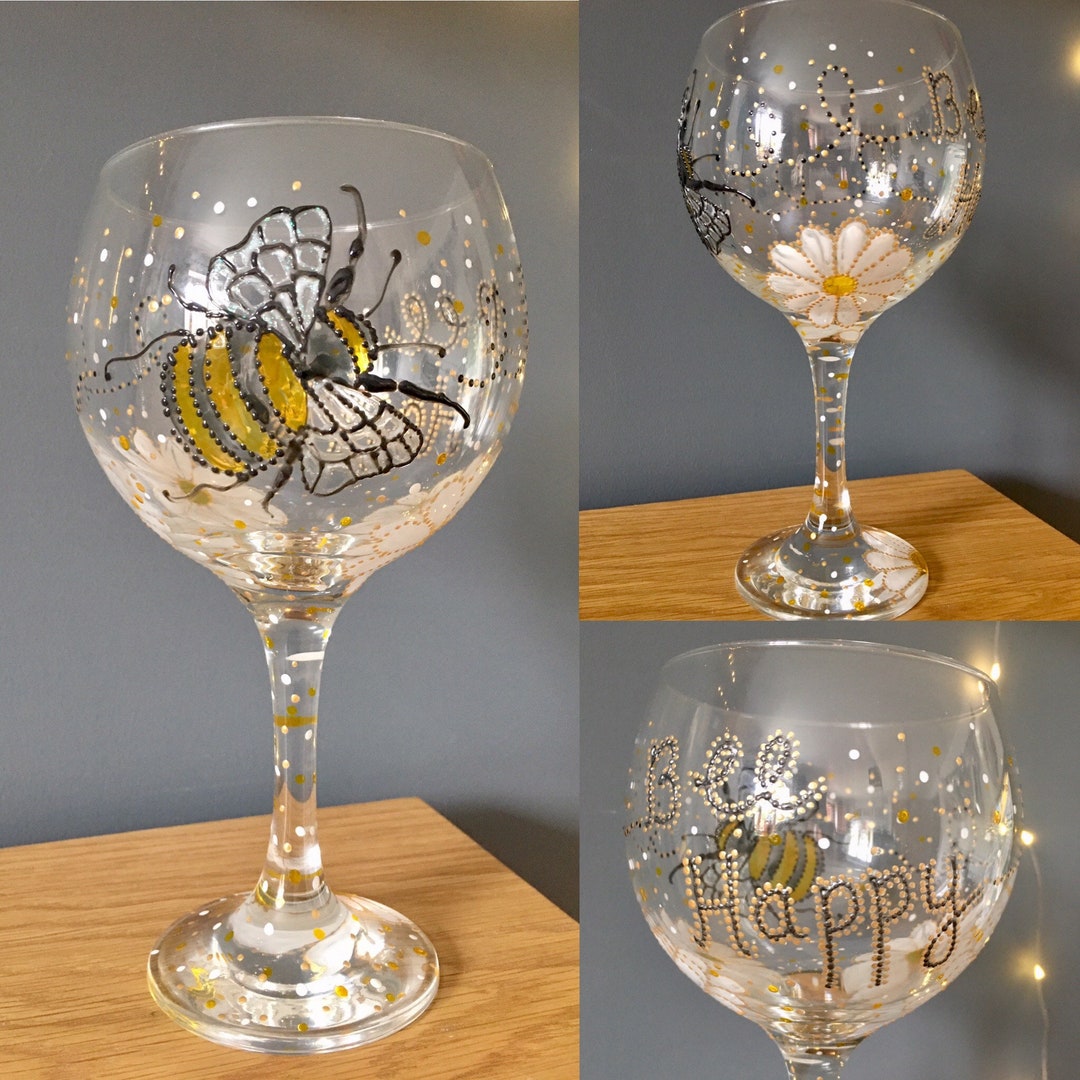 Bee Happy! Beautiful Hand Painted Gin Balloon. Quirky and Unique. Ideal ...