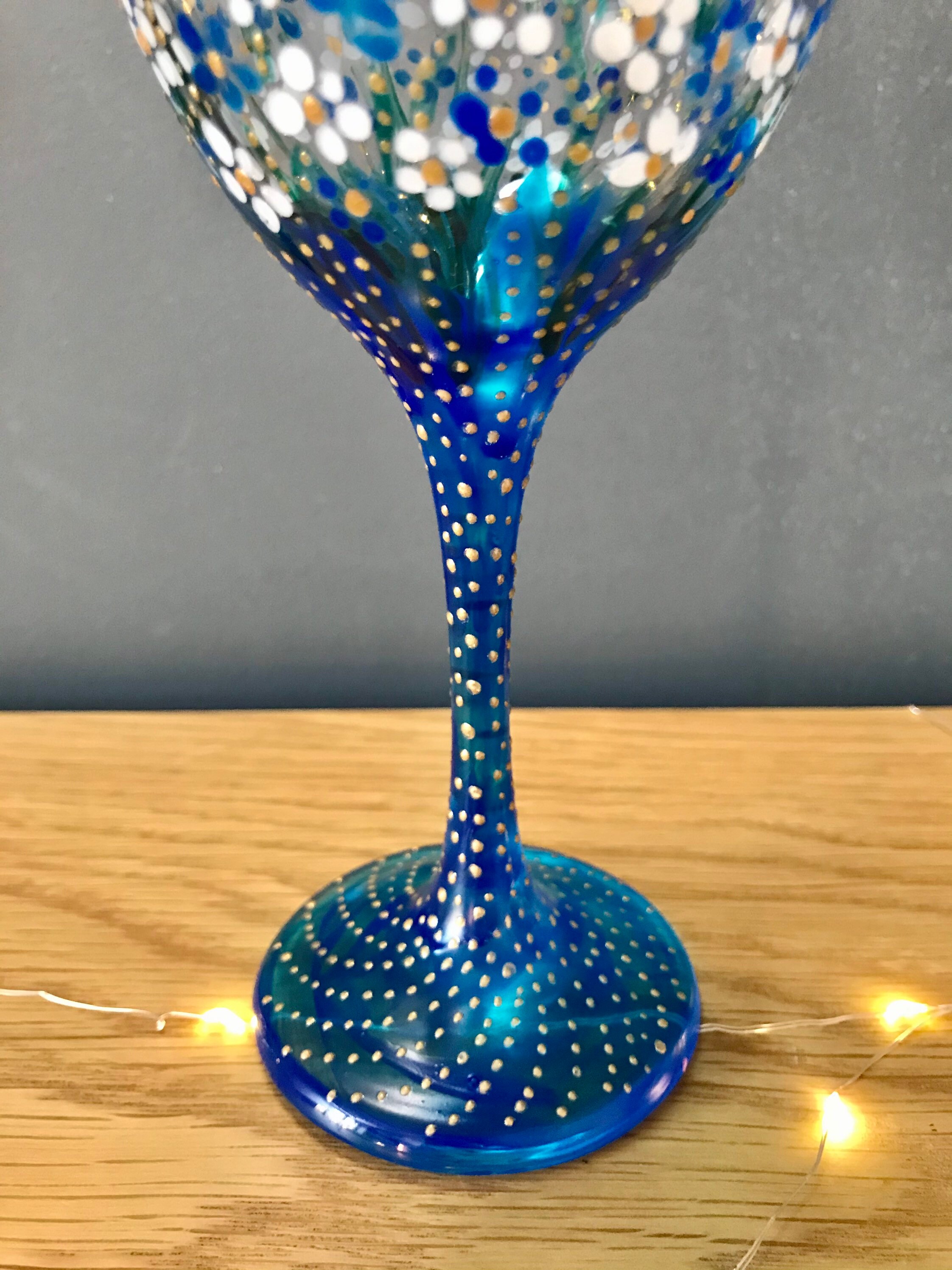 Beautiful hand painted blue flowers medium wine glass. Ideal | Etsy