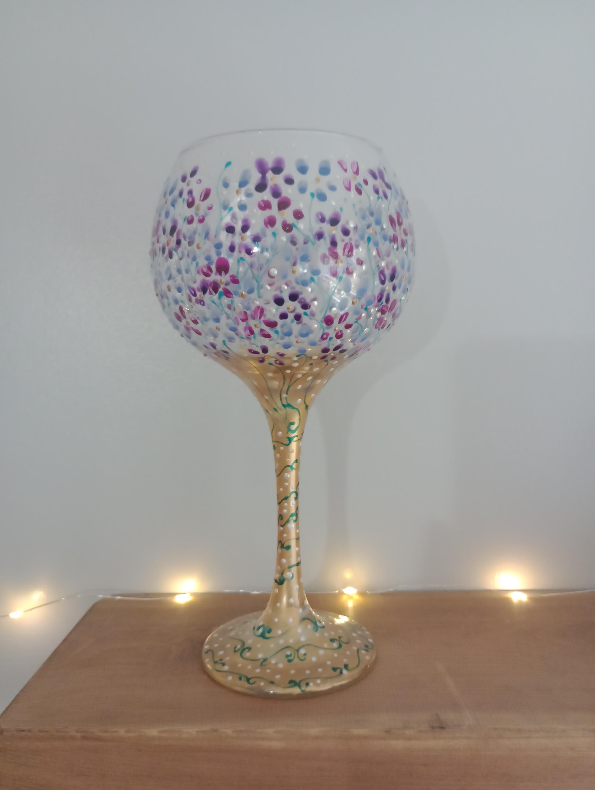 Beautiful Hand Painted Floral Gin Glass. Extra Tall Fancy Gin Balloon ...