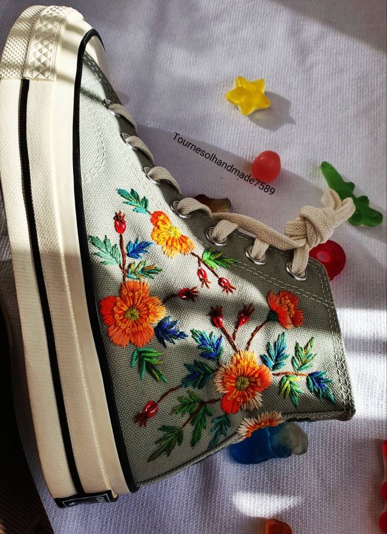 Embroidered Converse / Custom Flower Embroidery / Wedding Converse ...