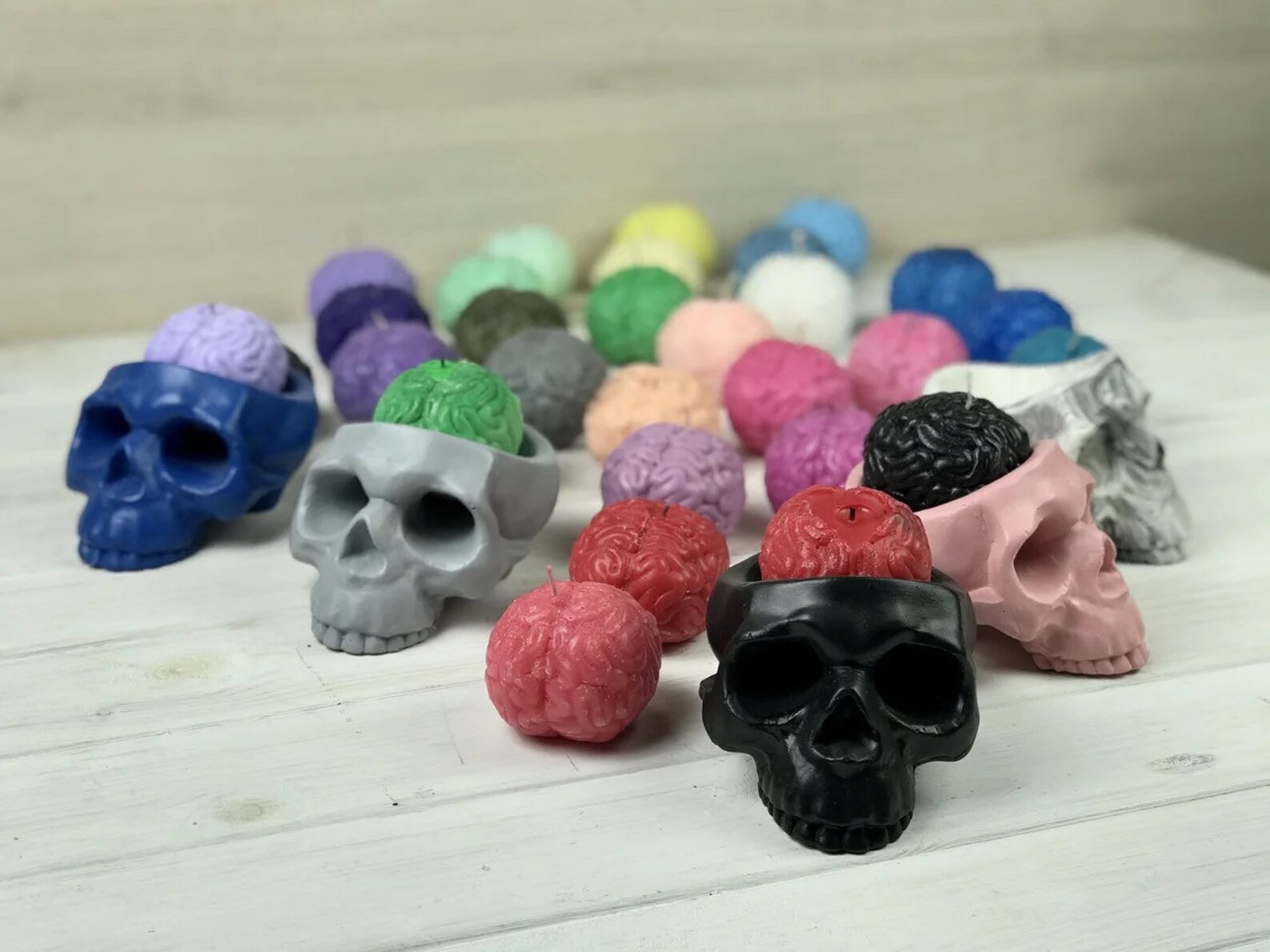 Human Brain Candle in Skull Candle Holder | Color Brain Candles ...
