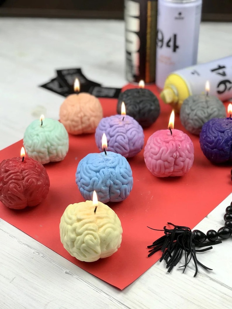 Human Brain Candle in Skull Candle Holder, Color Brain Candles - Etsy