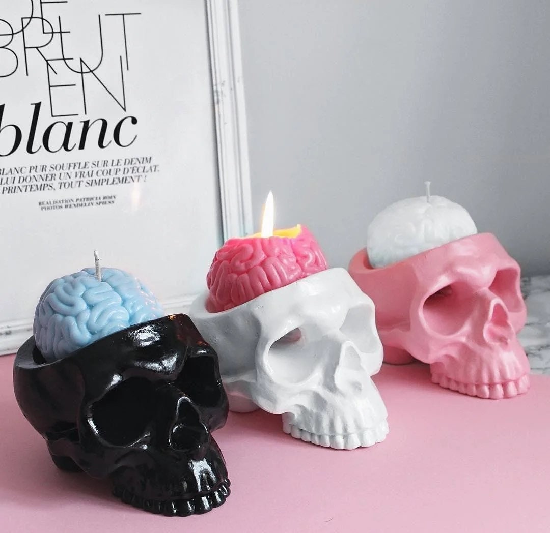 Human brain Candle in skull Candle holder Color Brain | Etsy