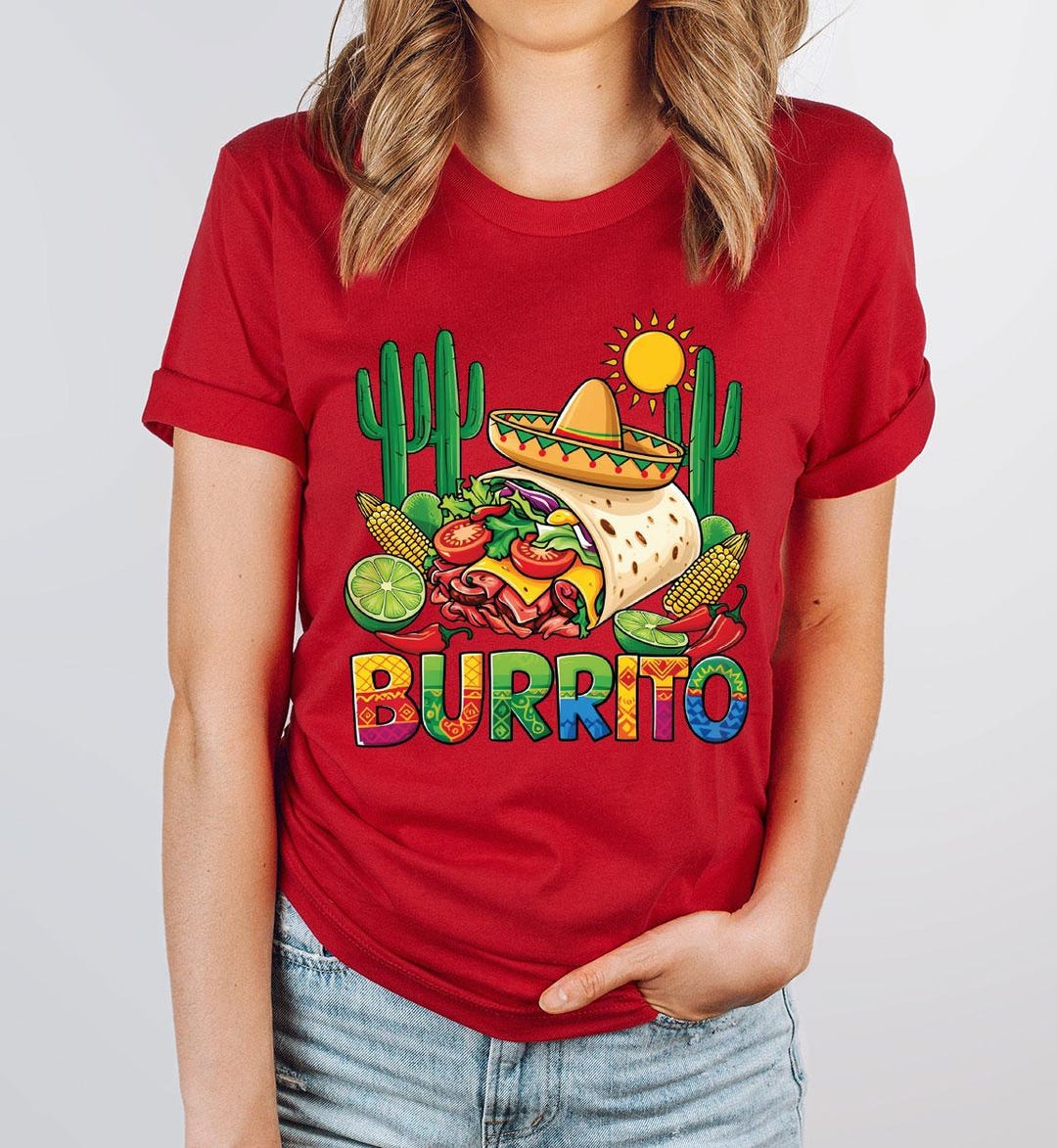 Mexican Food Shirt, Burrito T-shirt, Funny Taco Lover Shirt, Retro ...