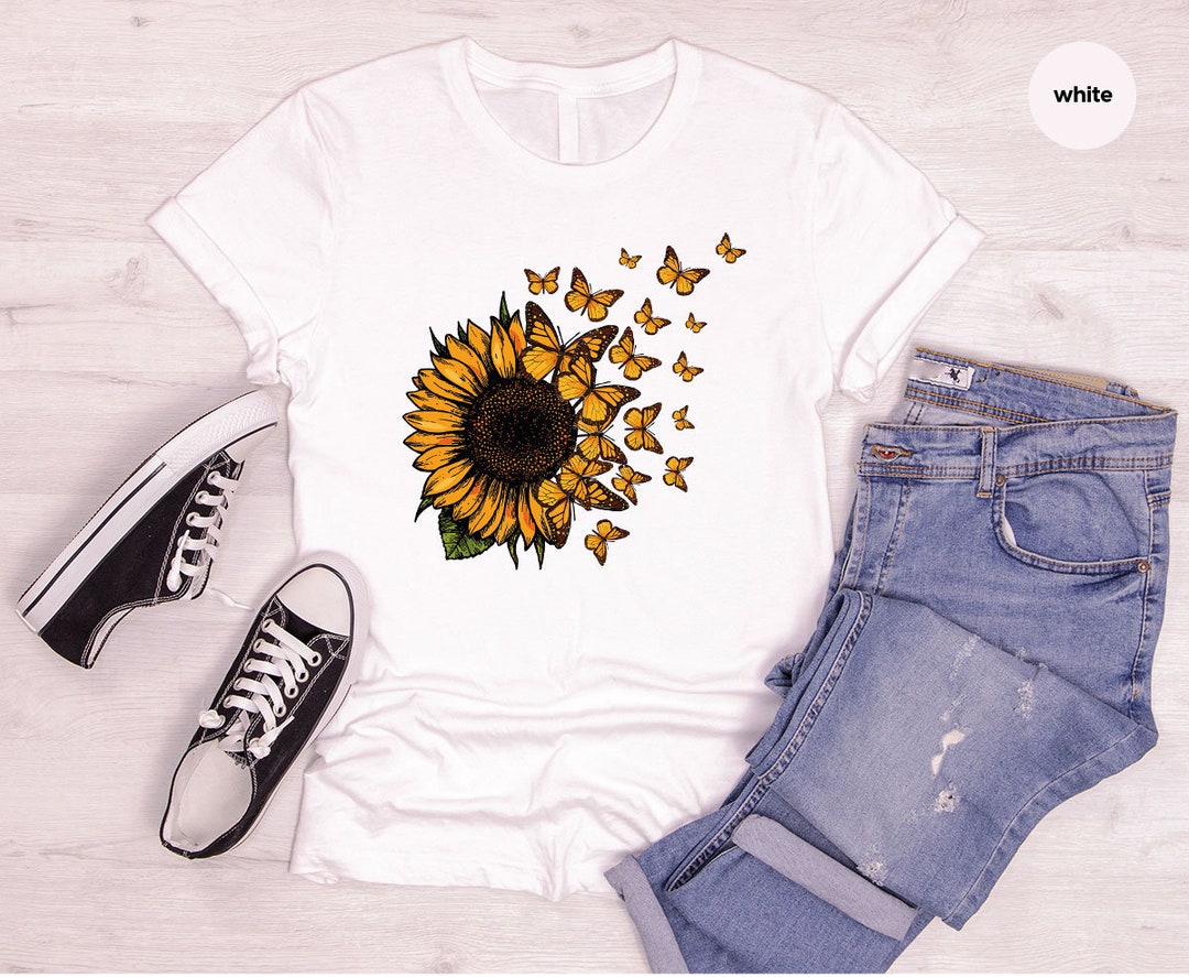 Cute Sunflower Shirt, Butterfly Graphic Tees, Sunflower Sweatshirt ...