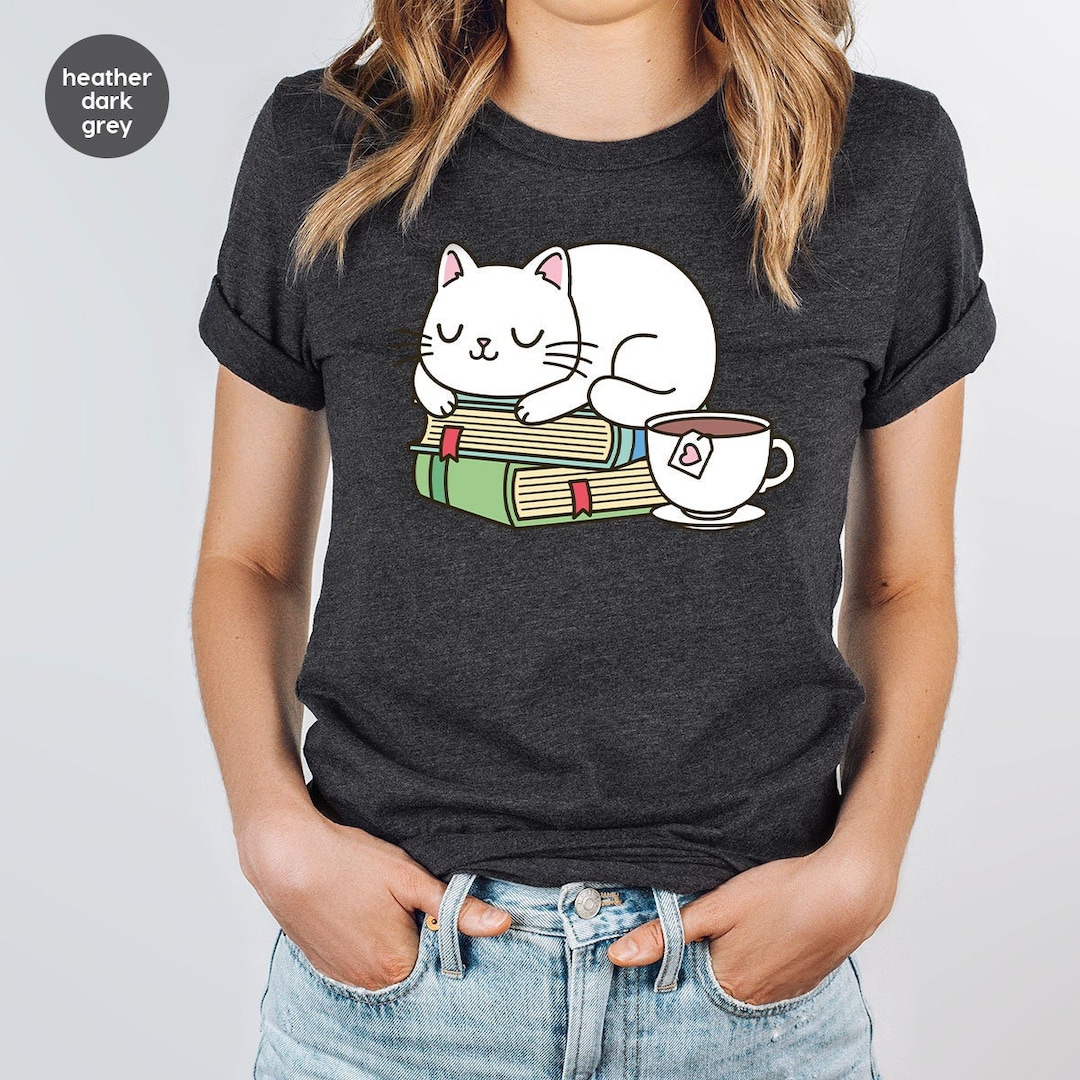 Cat T-shirt, Book Shirt, Cute Cat Crewneck Sweatshirt, Funny Cat ...