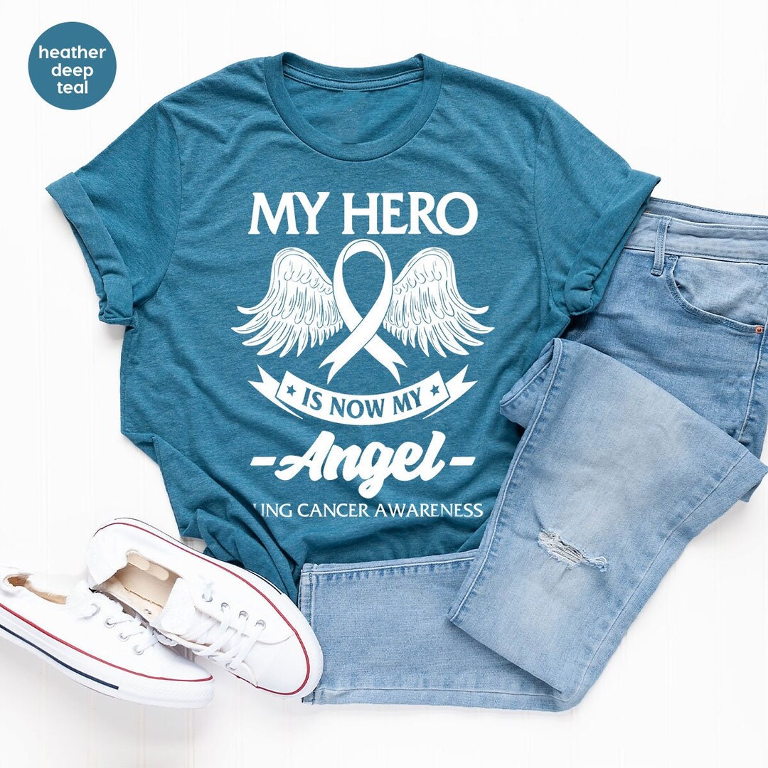 Lung Cancer Awareness Shirt, My Hero is Now My Angel Shirt, Cancer ...