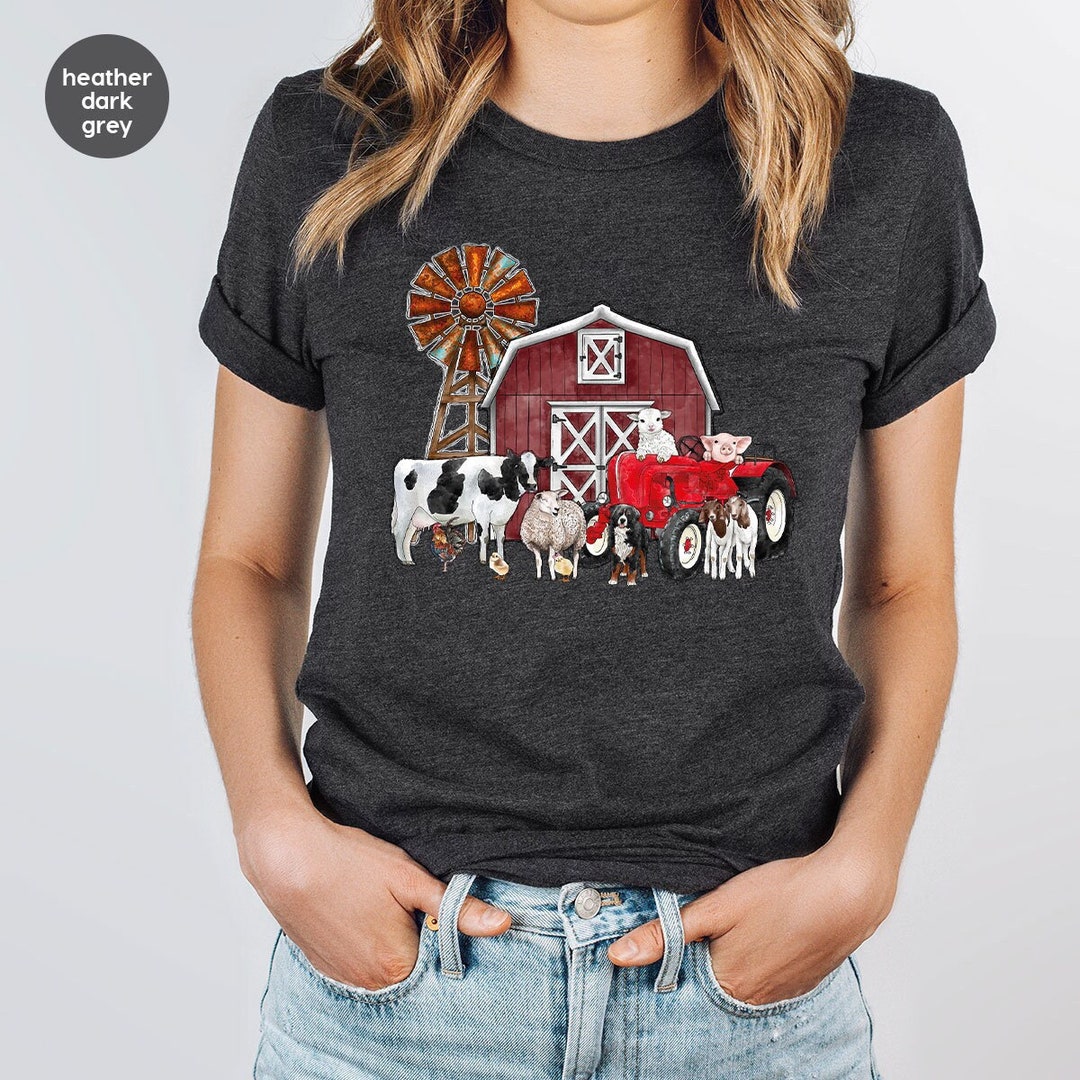Cute Farm Animal Shirt, Farmer Vneck Shirt, Farm Shirt, Country T-shirt, Chicken Shirt, Cow T ...