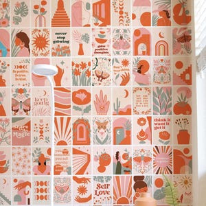 100 Pcs Boho Pastel Colors Wall Collage Kit, Floral Wall Collage Kit ...