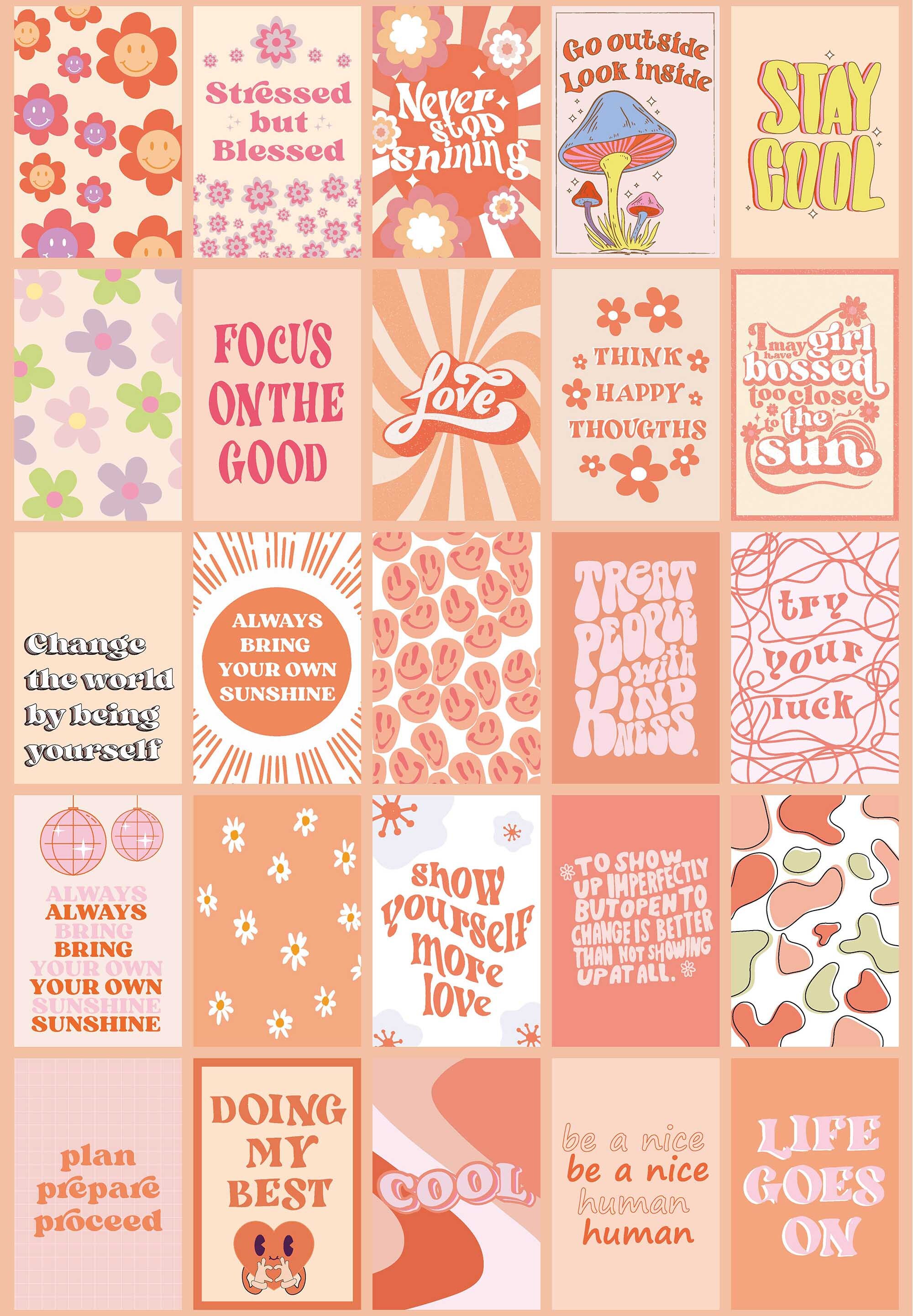 100 Pcs Groovy Pastel Aesthetic, Pastel Pink Photo Collage Prints ...