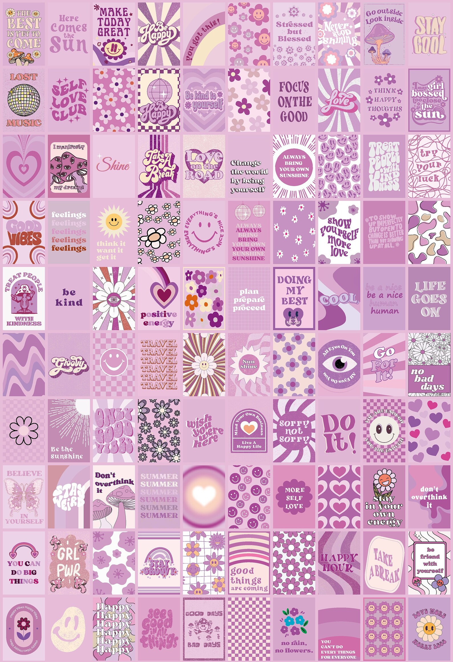 100 Pcs Groovy Purple Aesthetic, Pastel Purple Photo Collage Prints ...