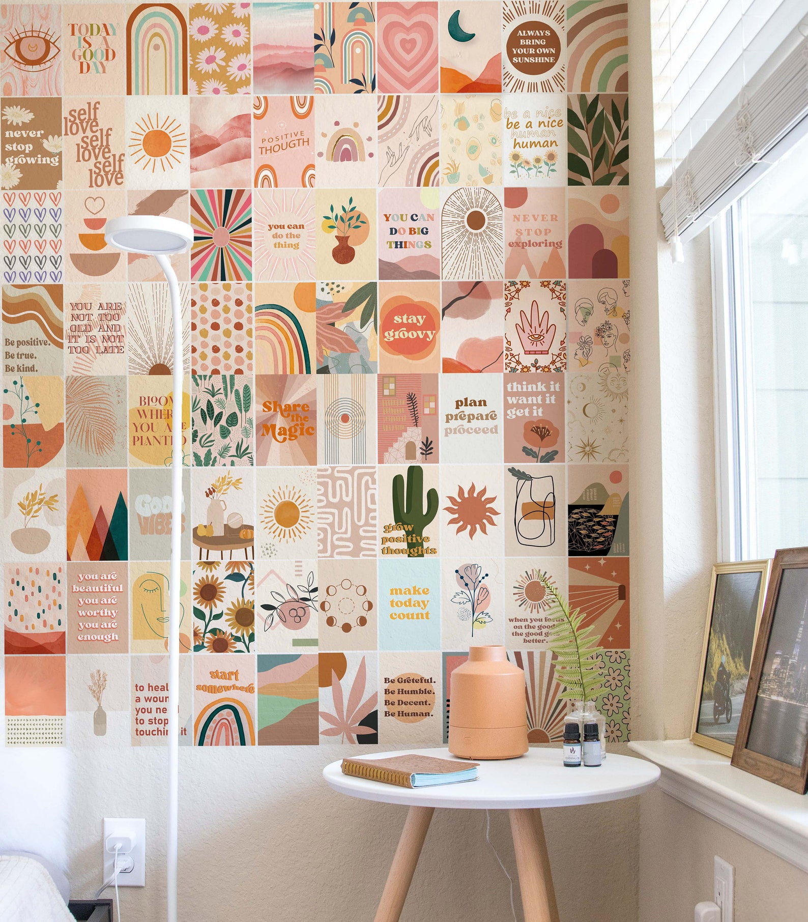 100 Pcs Boho Pastel Colors Wall Collage Kit Green and Brown - Etsy