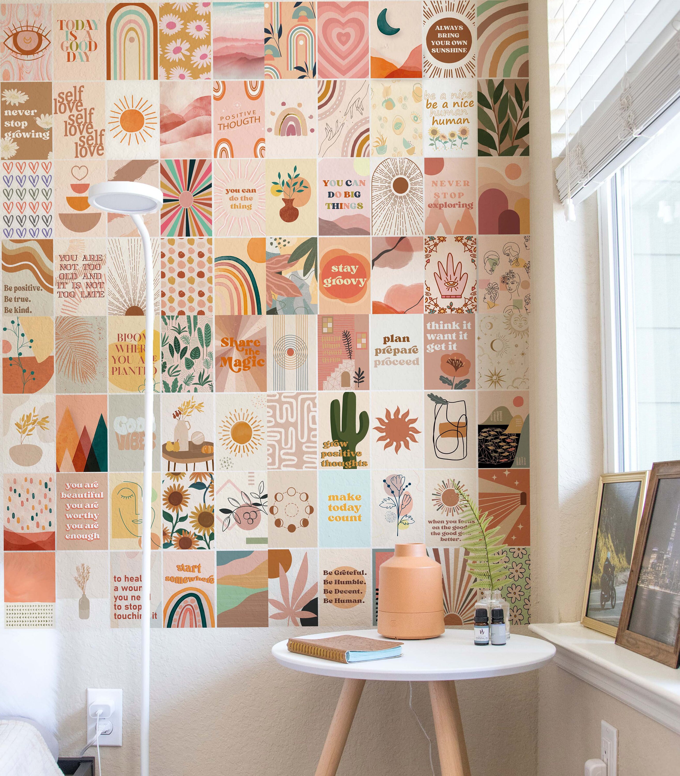 100 Pcs Boho Pastel Colors Wall Collage Kit Green and Brown - Etsy