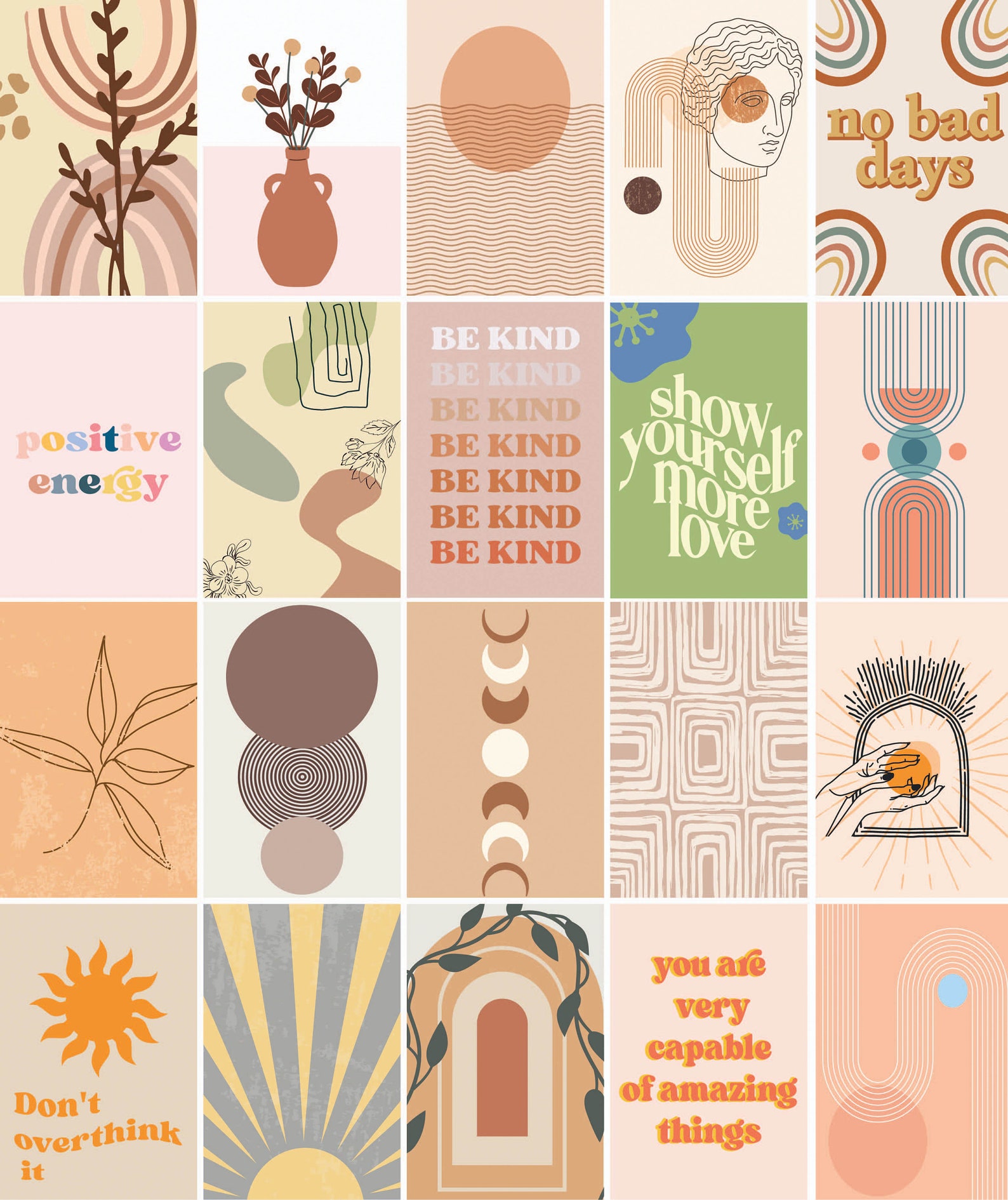 100 Pcs Boho Pastel Colors Wall Collage Kit Green and Brown - Etsy