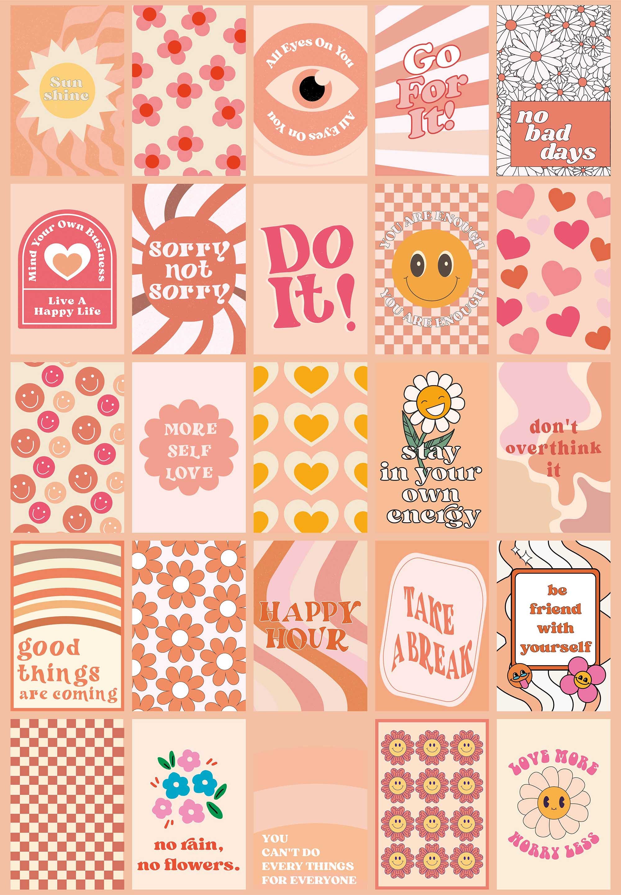 100 Pcs Groovy Pastel Aesthetic, Pastel Pink Photo Collage Prints ...