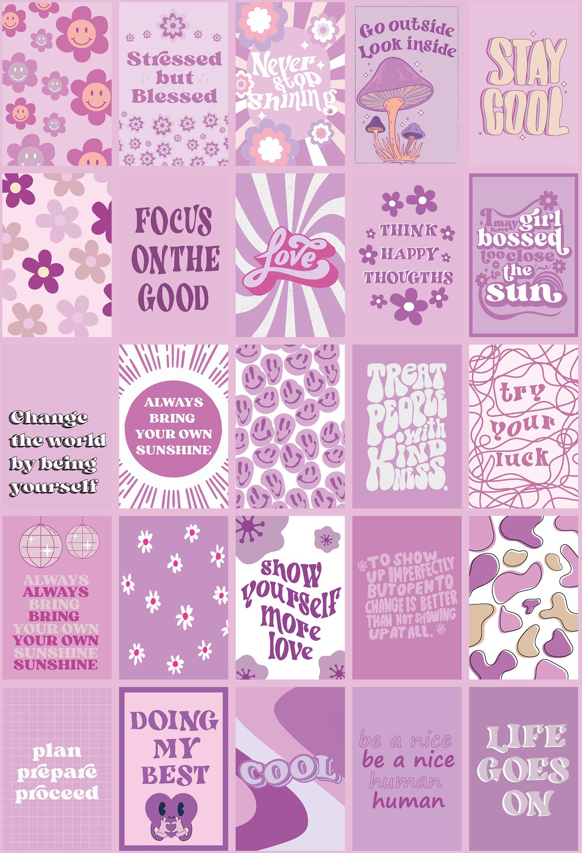 100 Pcs Groovy Purple Aesthetic, Pastel Purple Photo Collage Prints ...