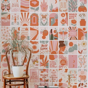 100 Pcs Boho Pastel Colors Wall Collage Kit, Floral Wall Collage Kit ...